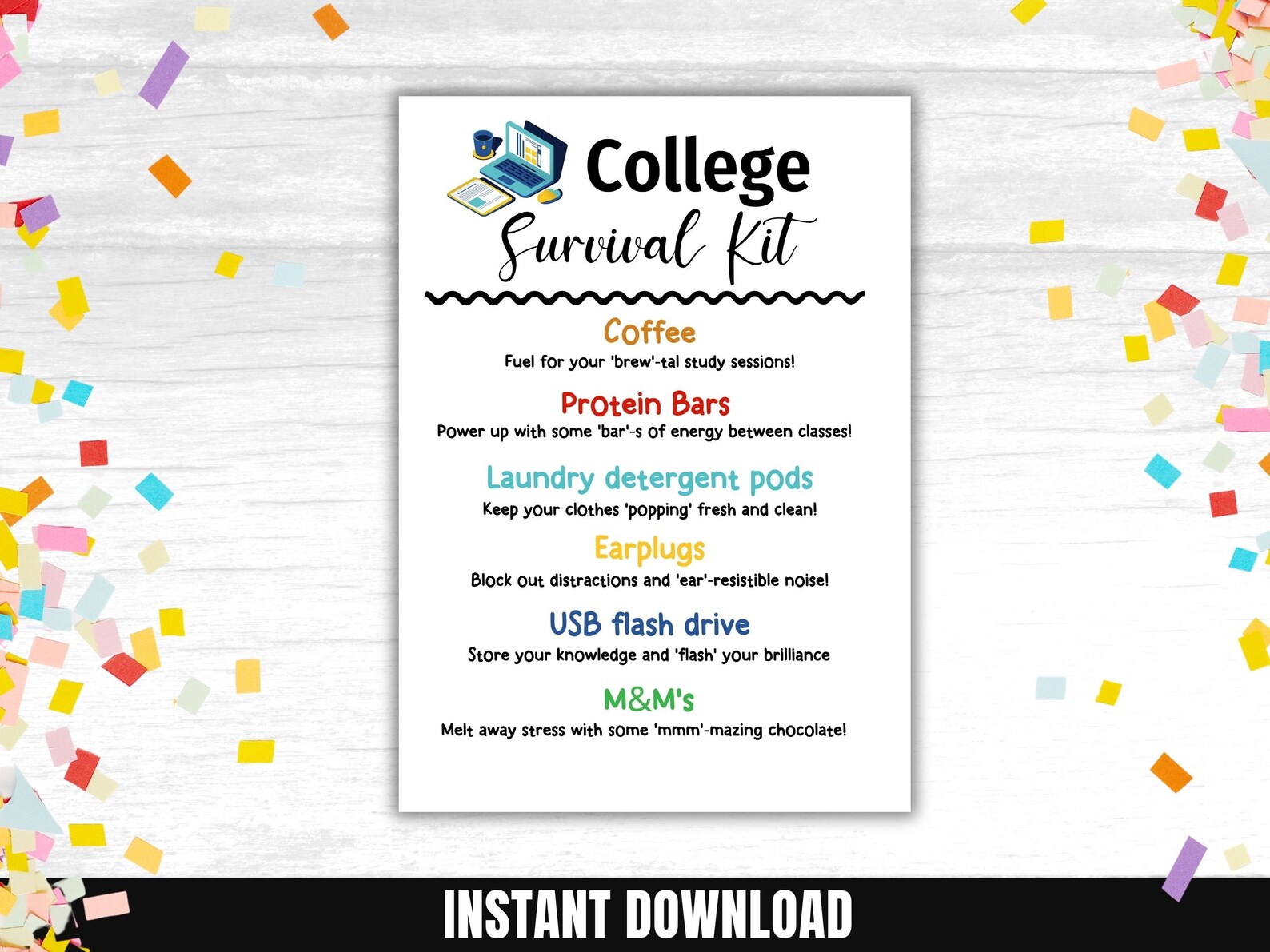 College Survival Kit Gift Tags Printable College Survival Kit ...