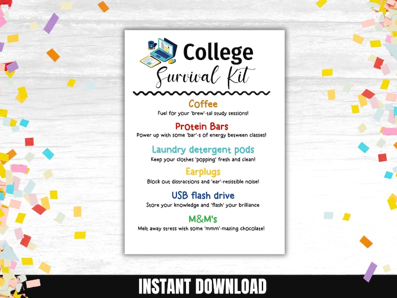 College Survival Kit Gift Tags Printable College Survival Kit ...