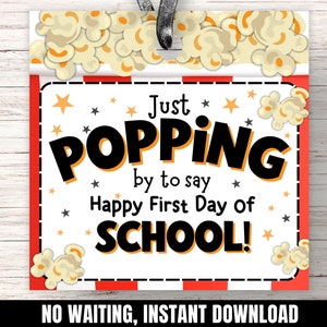 Back to School Tag Printable First Day of School Popcorn Tag Teacher ...