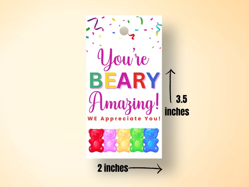 Gummy Bear Appreciation Candy Gift Tag Gift Tag for Employee ...