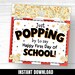 Back to School Tag Printable First Day of School Popcorn Tag Teacher ...