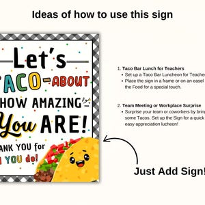 Teacher Appreciation Taco Bar Printable Taco Sign Employee Appreciation ...