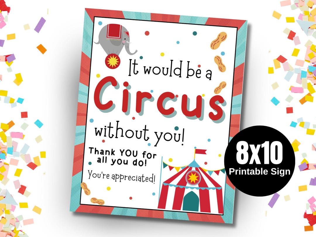 Circus Teacher Appreciation Sign Printable Circus Theme Display Sign ...