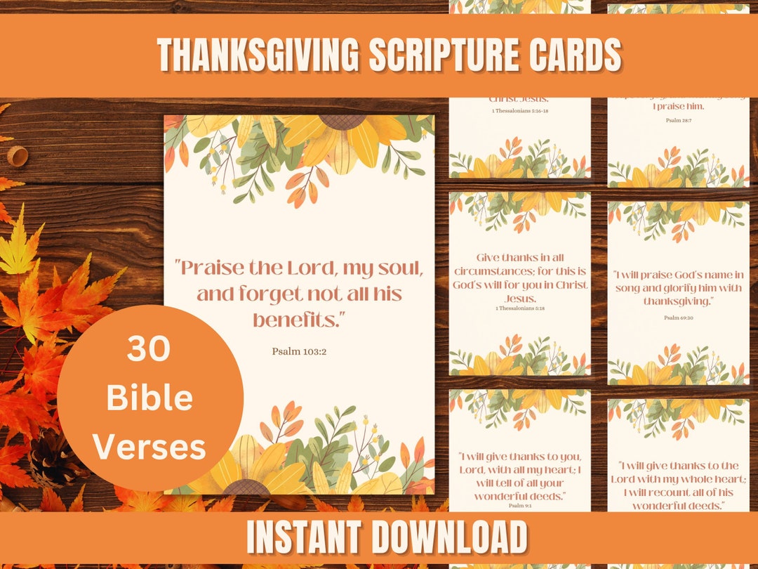 Printable Thanksgiving Scripture Cards, Bible Verse Thanksgiving Cards ...