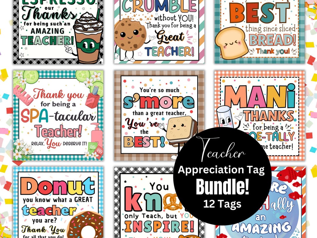 Teacher Appreciation Candy Tags Bundle Teachers Snack Tags Teacher ...