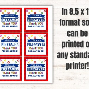 Lifesaver Teacher Appreciation Tag Printable Candy Employee ...