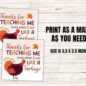 Thanksgiving Teacher Gift Tags Thankful for You Teacher Tag Turkey ...