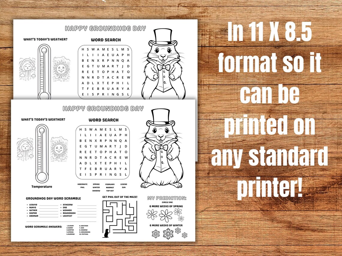 Groundhog Day Activity Placemat Printable, Groundhog Day Activities ...