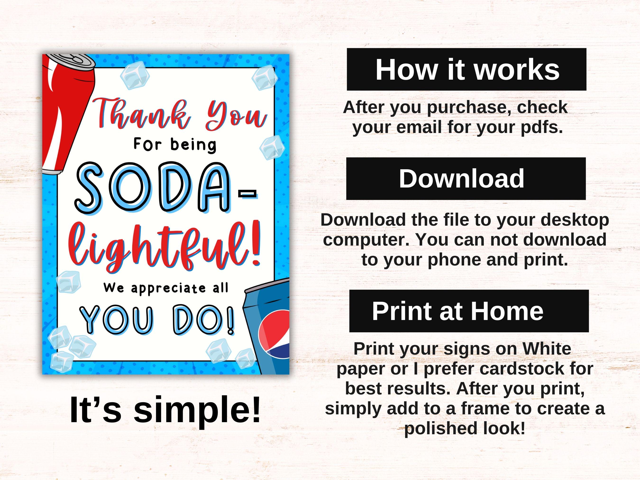 Soda Appreciation Sign Printable Pop & Soda Sign Teacher Appreciation ...
