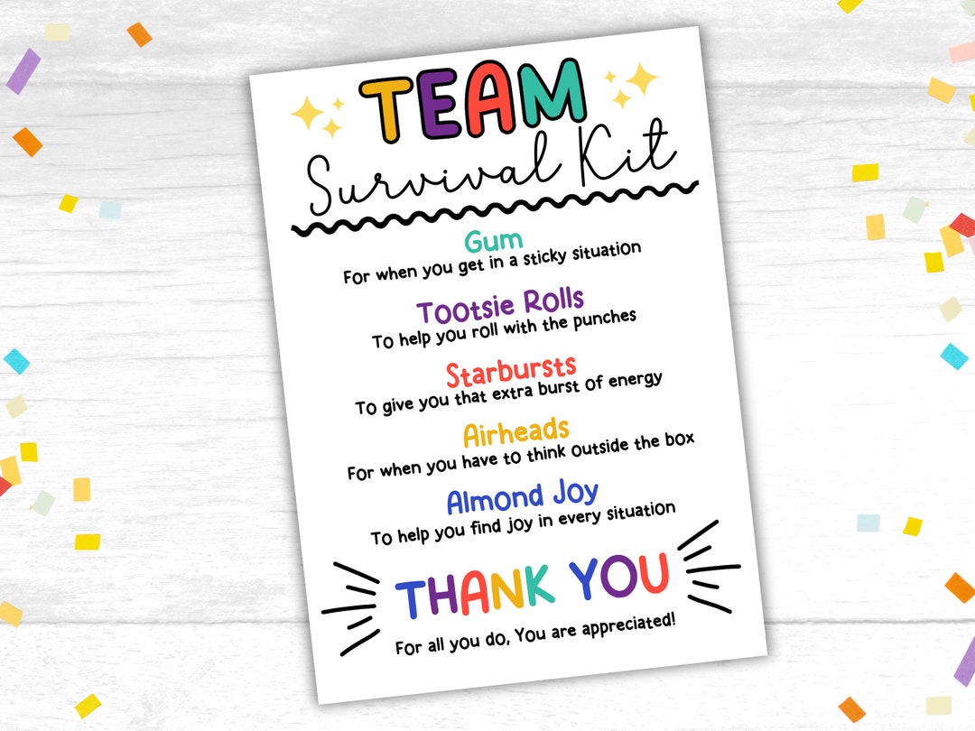 Team Survival Kit Gift Tags Printable Employee Welcome Gift Survival ...