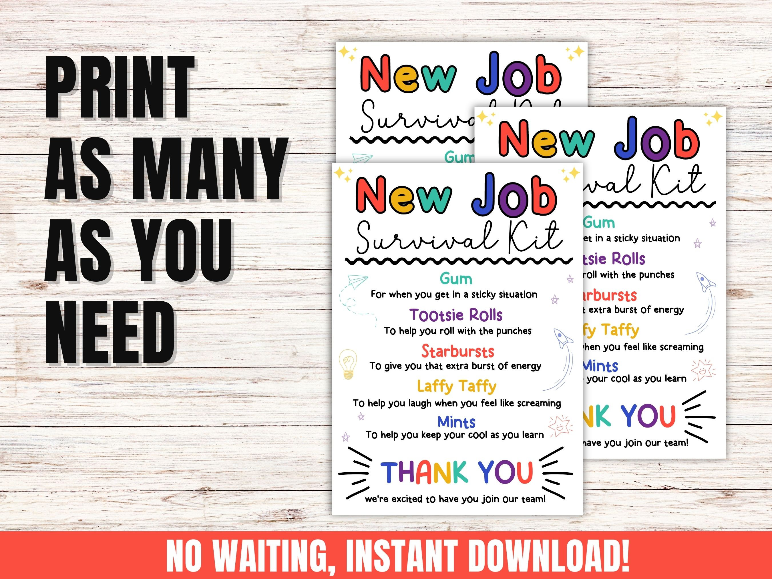 New Employee Survival Kit Printable Employee Welcome Gift New Job ...
