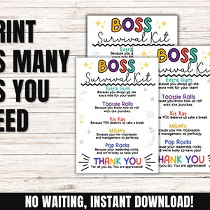 Boss Survival Kit Gift Tag Printable Survival Kit DIY Boss Gift ...
