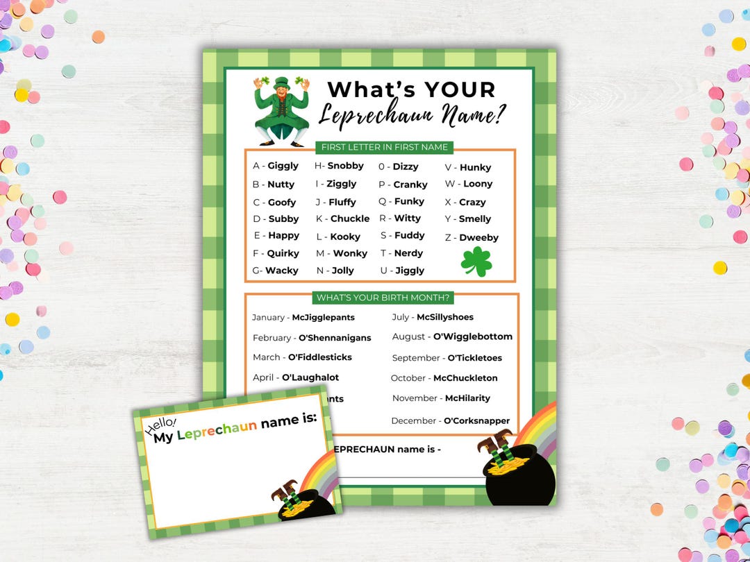 Your Leprechaun Name Game Printable Office Ice Breaker Funny Activity ...