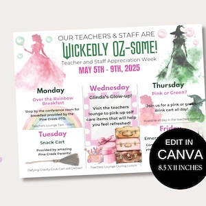 Wicked Teacher Appreciation Week Theme Ideas Editable Teacher Itinerary ...