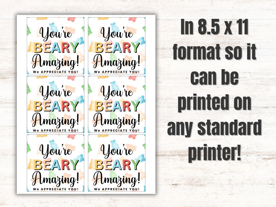 Gummy Bear Appreciation Candy Gift Tag Gift Tag for Employee ...