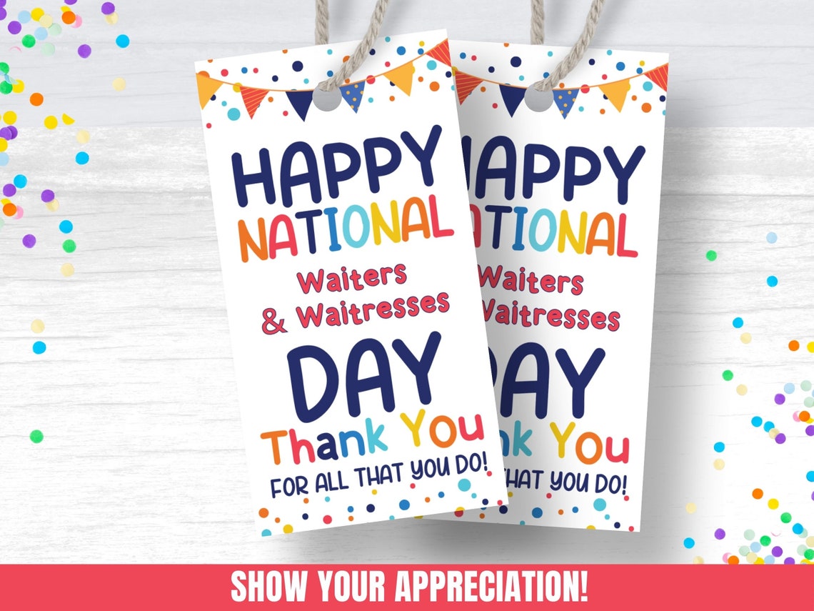 National Waiters and Waitresses Day Gift Tag Printable Thank You Tag ...