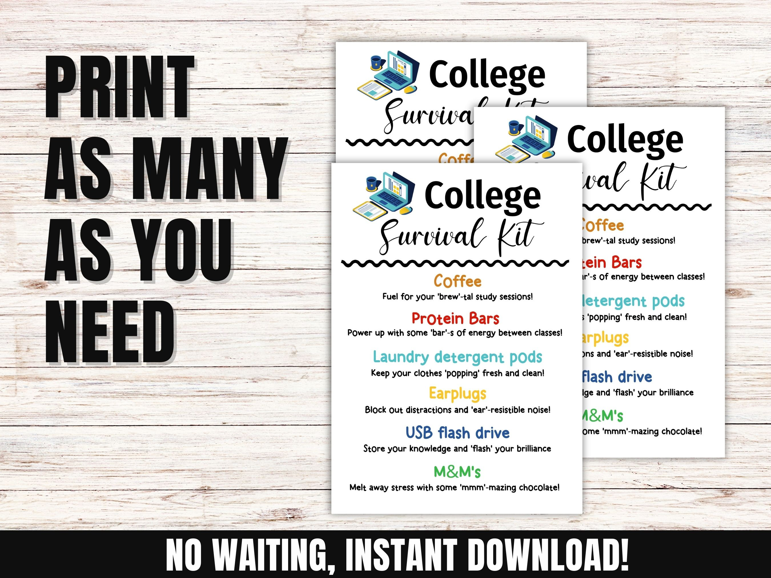 College Survival Kit Gift Tags Printable College Survival Kit ...