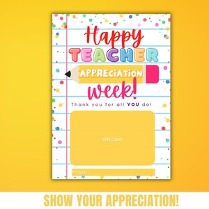 Primary Teacher Appreciation Gift Card Holder, Printable Gift for ...
