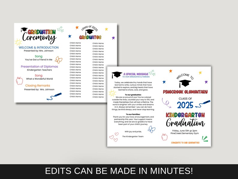 Editable Kindergarten Graduation Ceremony Program– Prek & Preschool ...