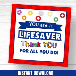 Lifesaver Teacher Appreciation Tag Printable Candy Employee ...