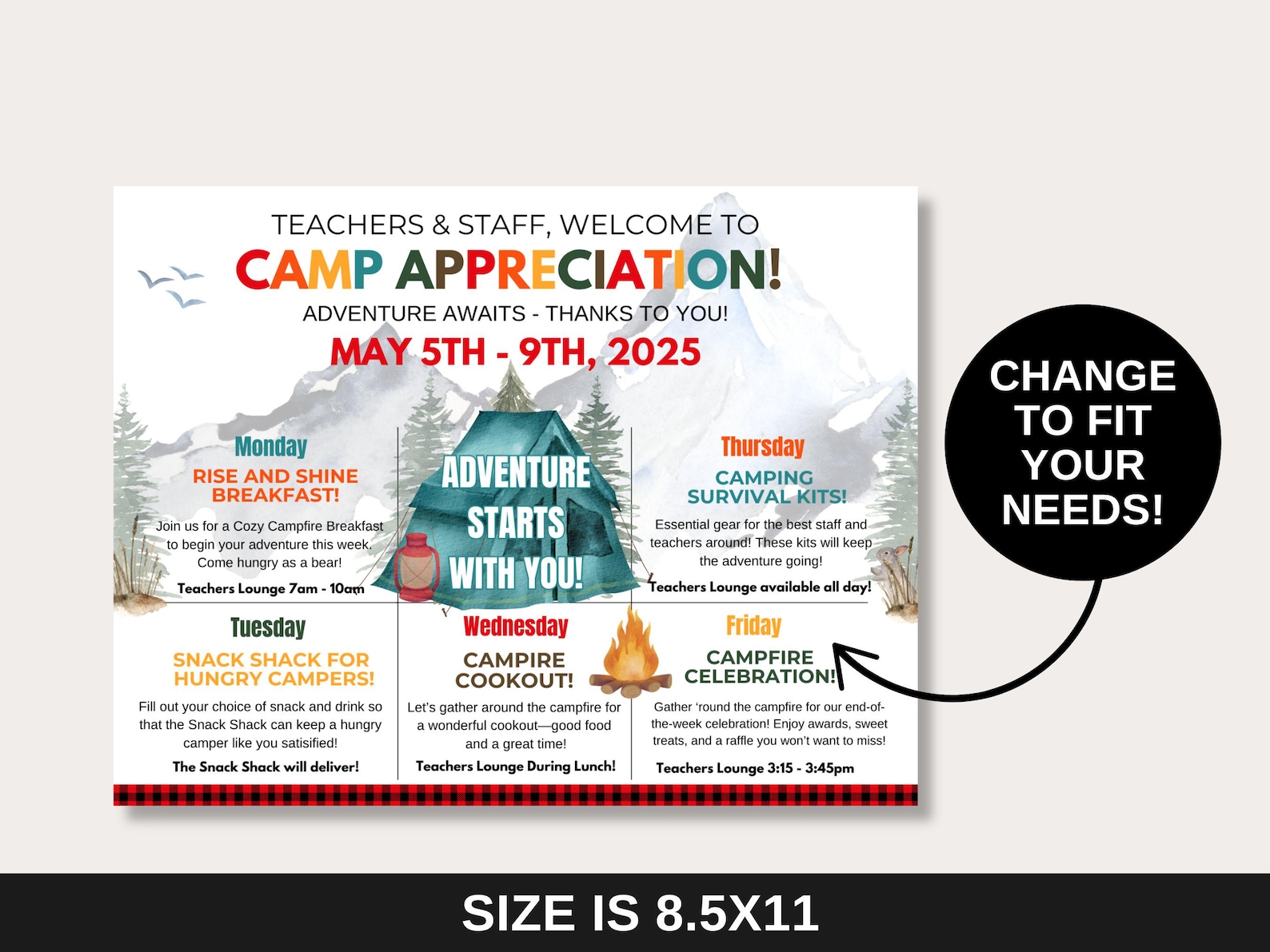 Camp Theme Teacher Appreciation Week Theme Ideas Editable Teacher ...