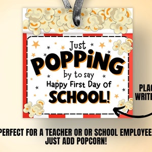 Back to School Tag Printable First Day of School Popcorn Tag Teacher ...