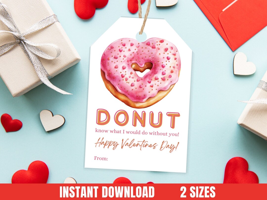 Printable Donut Valentine Tag for Classroom, Valentine's Day Donut Gift ...