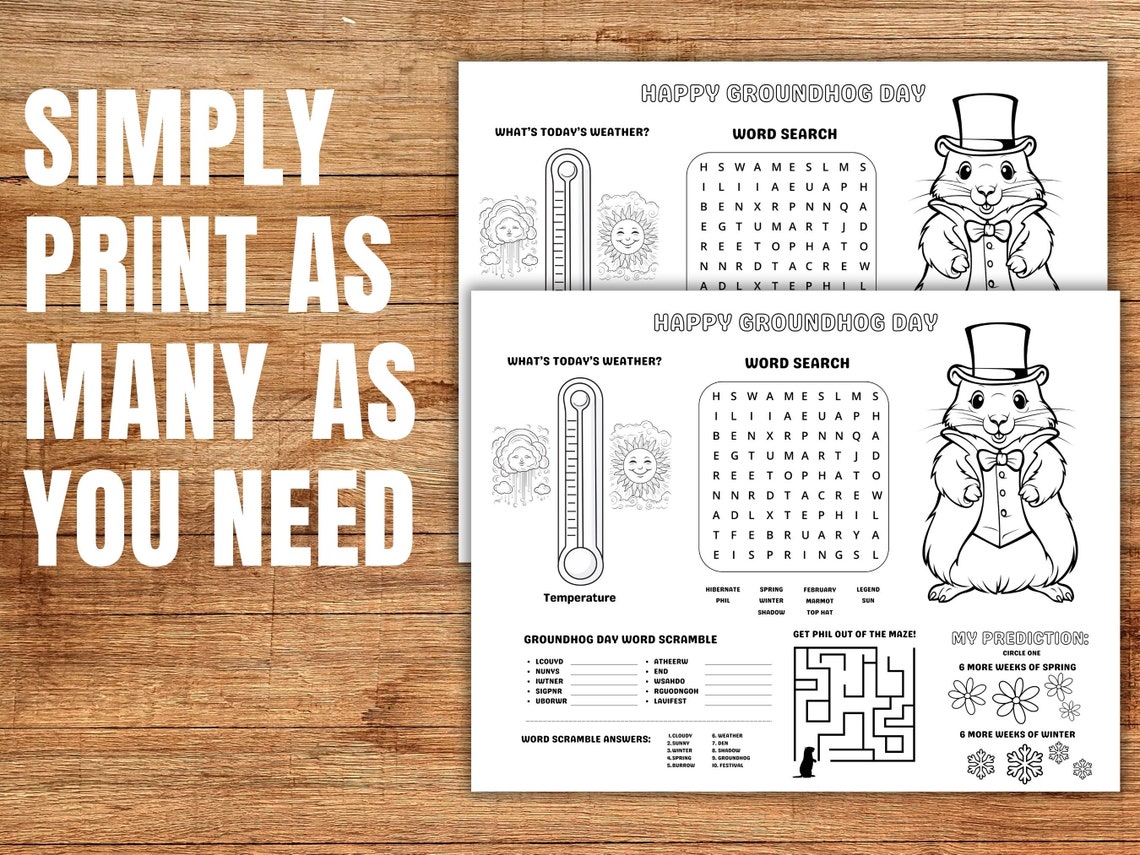 Groundhog Day Activity Placemat Printable, Groundhog Day Activities ...