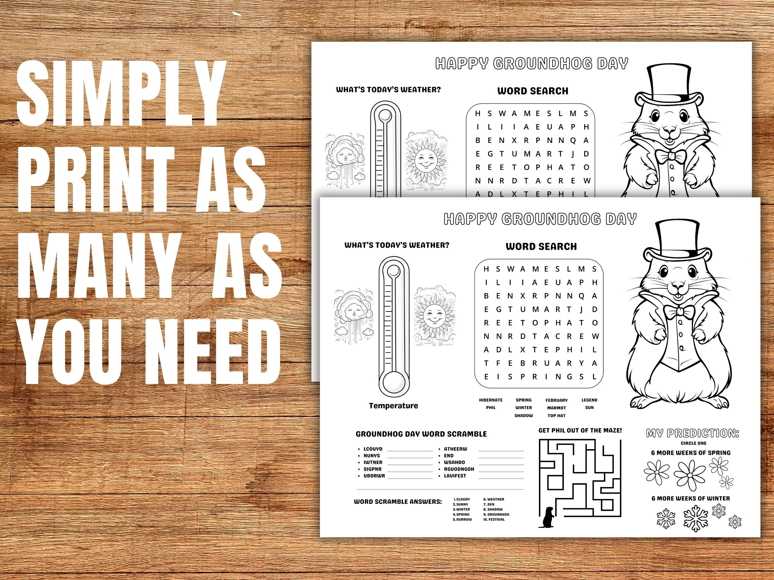 Groundhog Day Activity Placemat Printable, Groundhog Day Activities ...
