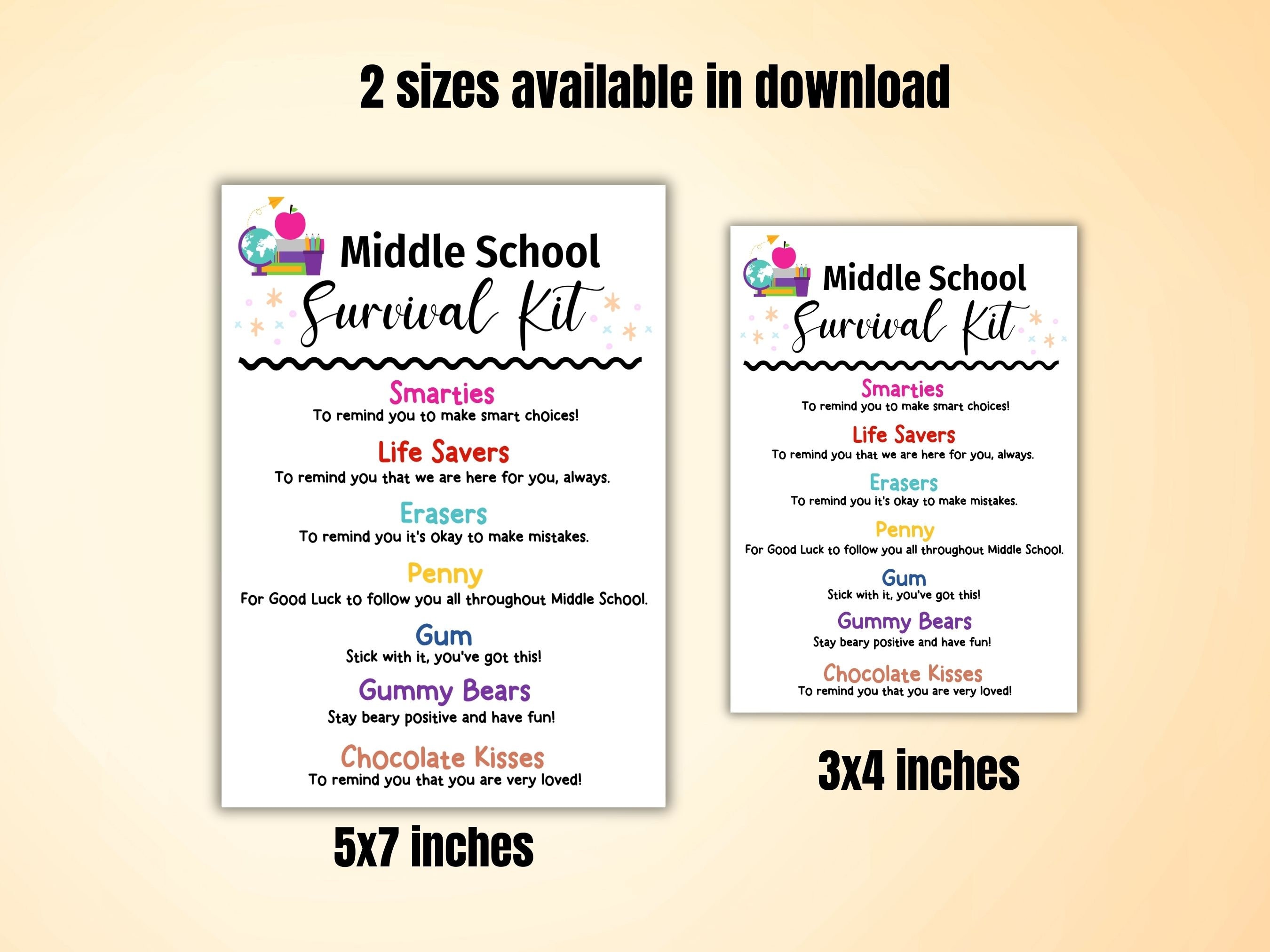 Middle School Survival Gift Tags Printable First Day of High School ...