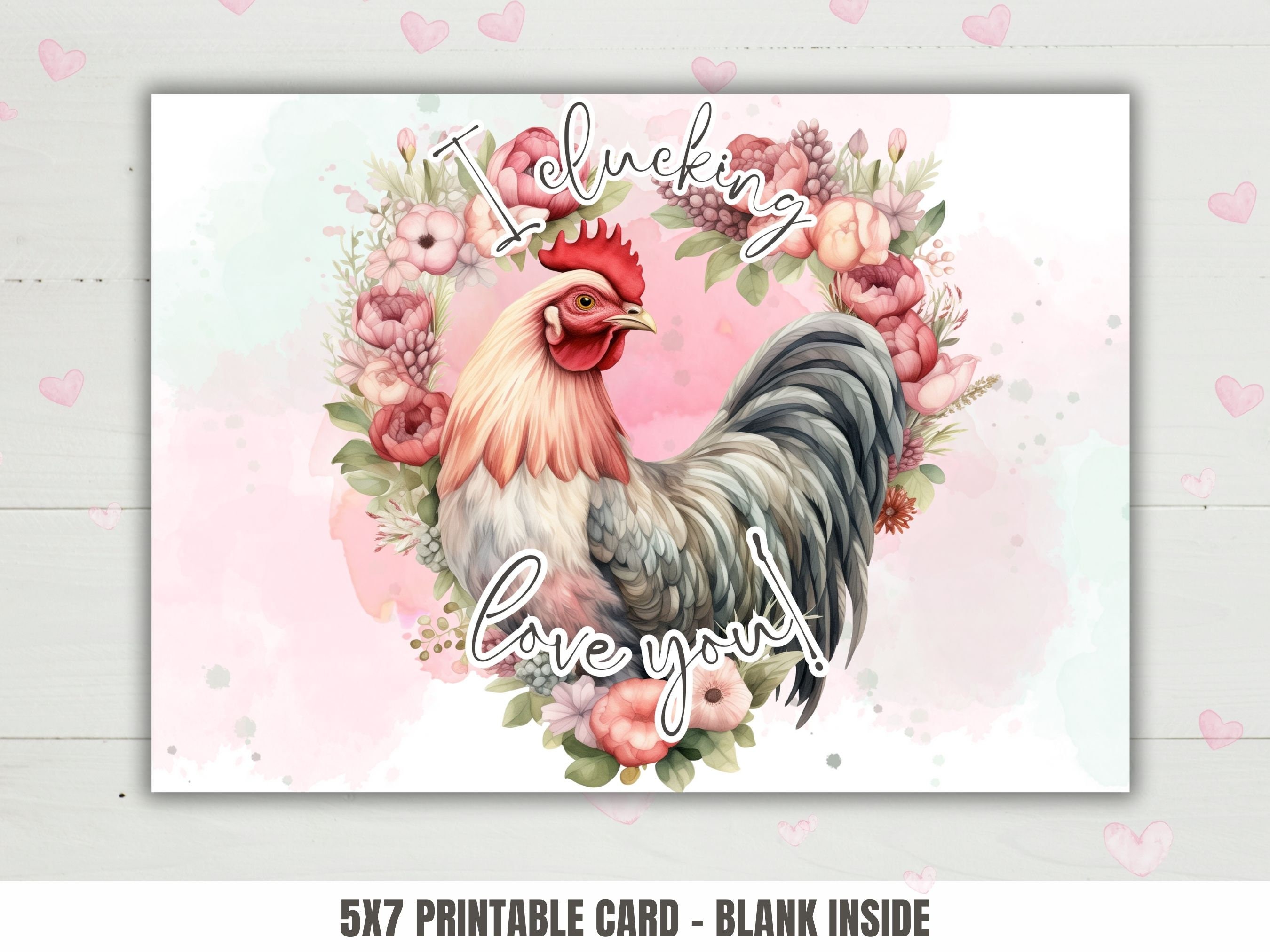 Chicken Valentine's Day Card Printable, Funny Valentine, Floral Chicken ...
