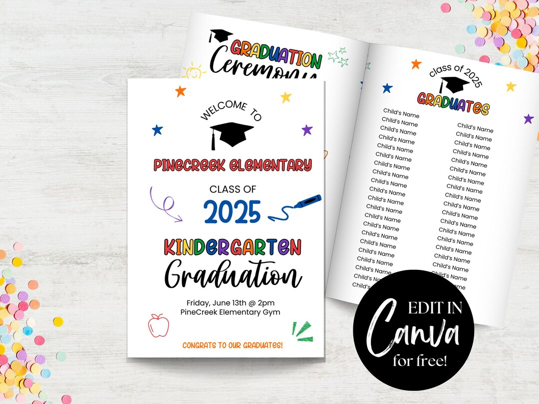 Editable Kindergarten Graduation Ceremony Program– Prek & Preschool ...