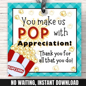 Popcorn Tag Teacher Appreciation Popcorn Employee Appreciation Snack ...