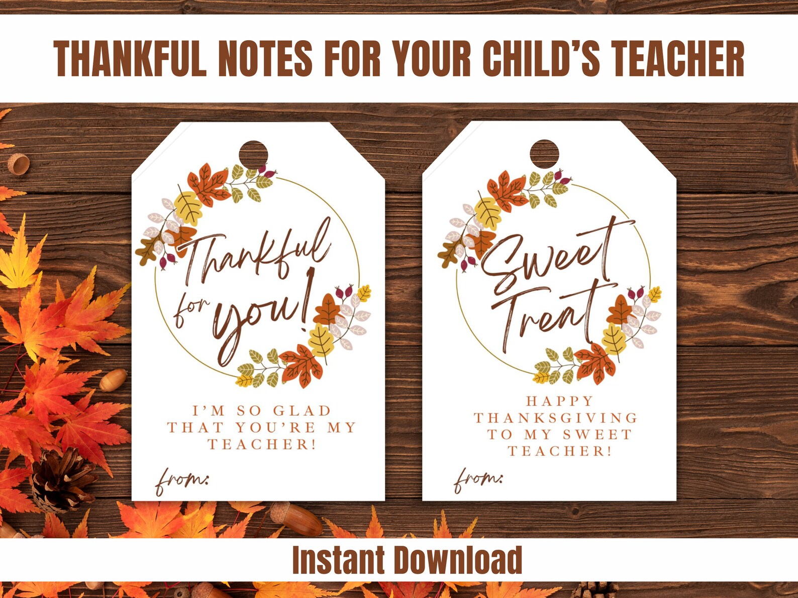 Printable Thankful Notes for Teachers, Thank You Teacher Gift Tag ...