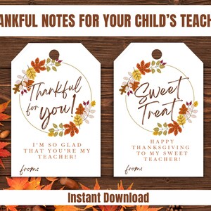 Printable Thankful Notes for Teachers, Thank You Teacher Gift Tag ...