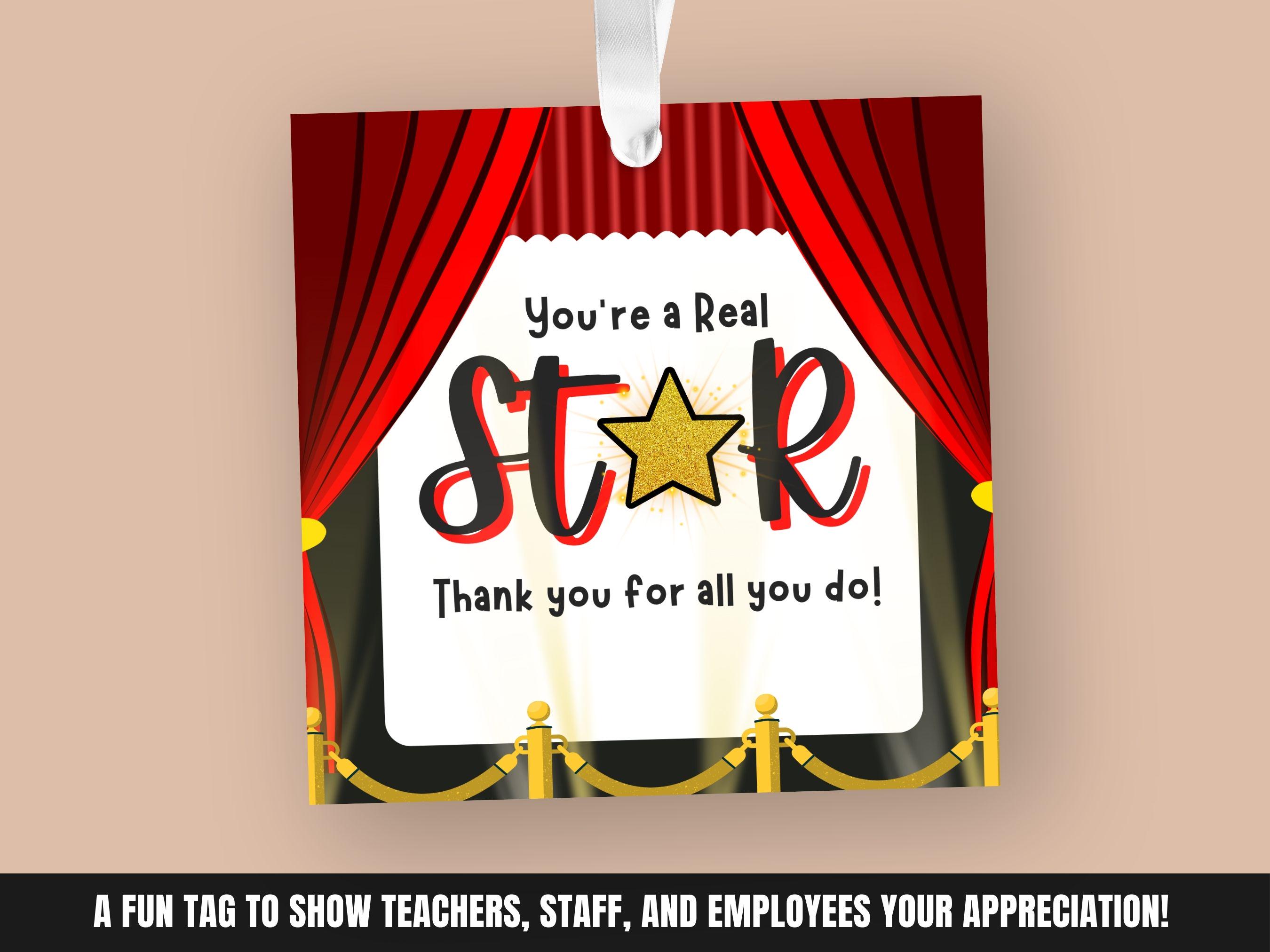 Movie Gift Tag For- Teacher Appreciation Movie Star Themed Tags ...