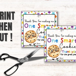 One Smart Cookie Tag Summer Teacher Appreciation Cookie Gift Tag ...