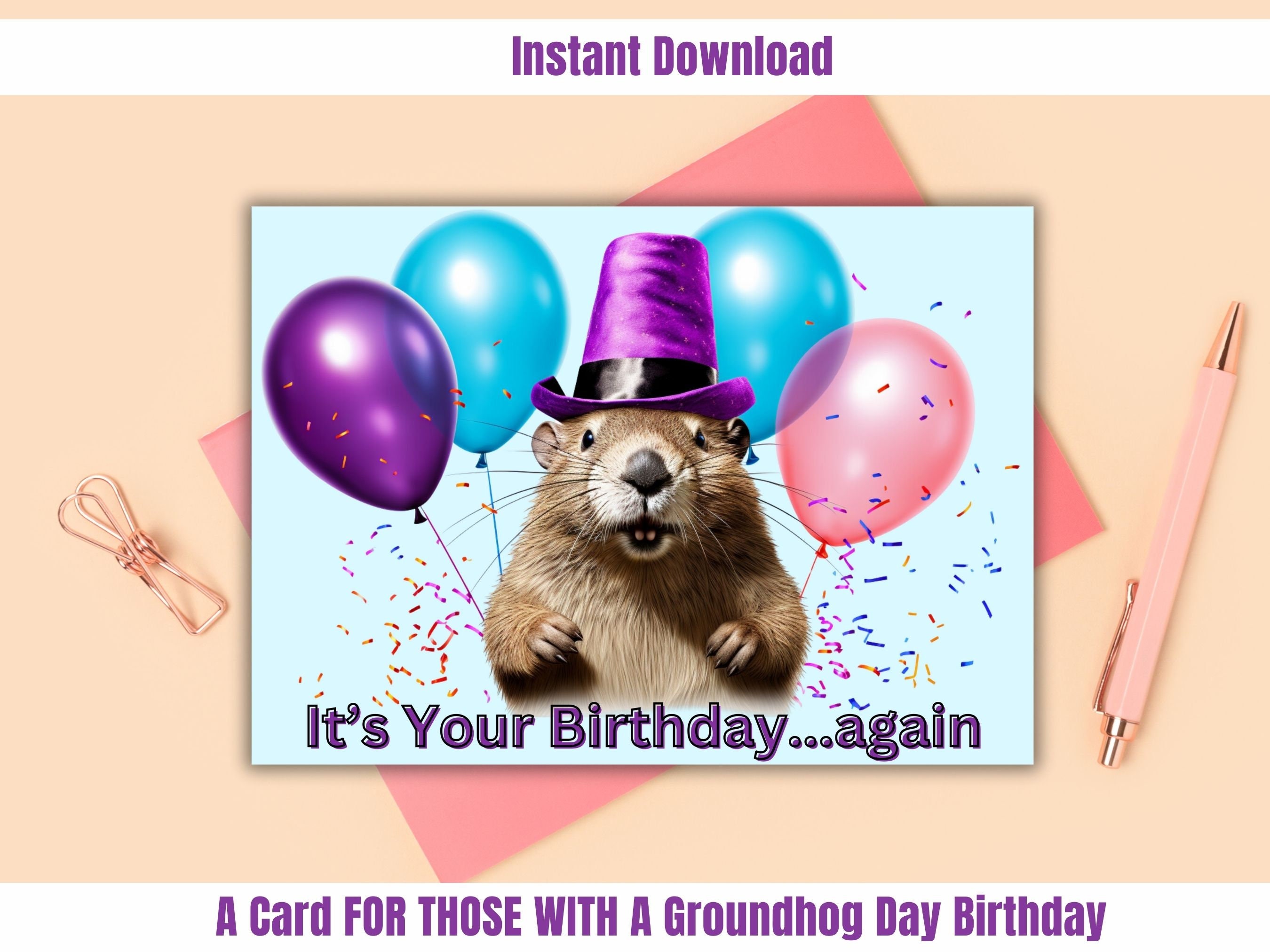 Groundhog Day Card Printable, Funny Groundhog Birthday Card, Groundhog ...