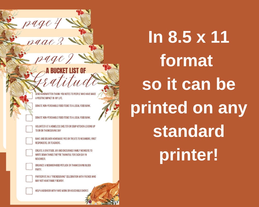 Thanksgiving List Printable Gratitude Bucket List - Etsy