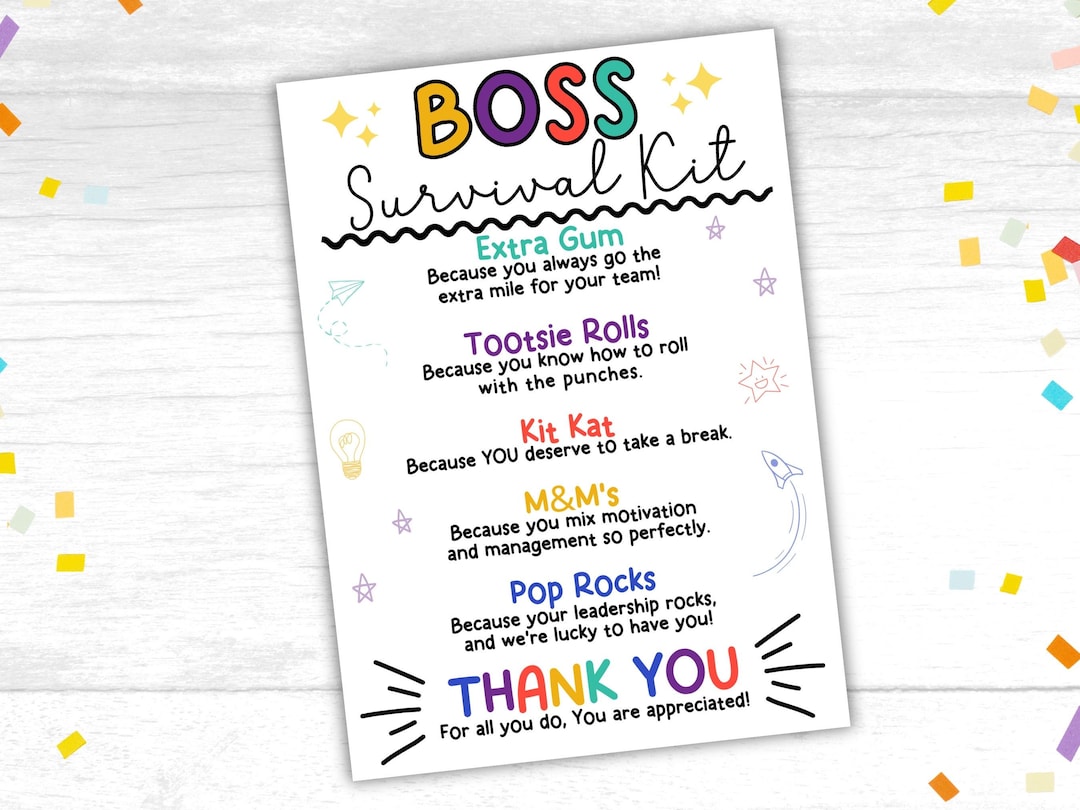 Boss Survival Kit Gift Tag Printable Survival Kit DIY Boss Gift ...