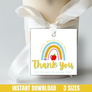 Teacher Appreciation Week Gift Tags, Printable Gift Tag for Teacher ...
