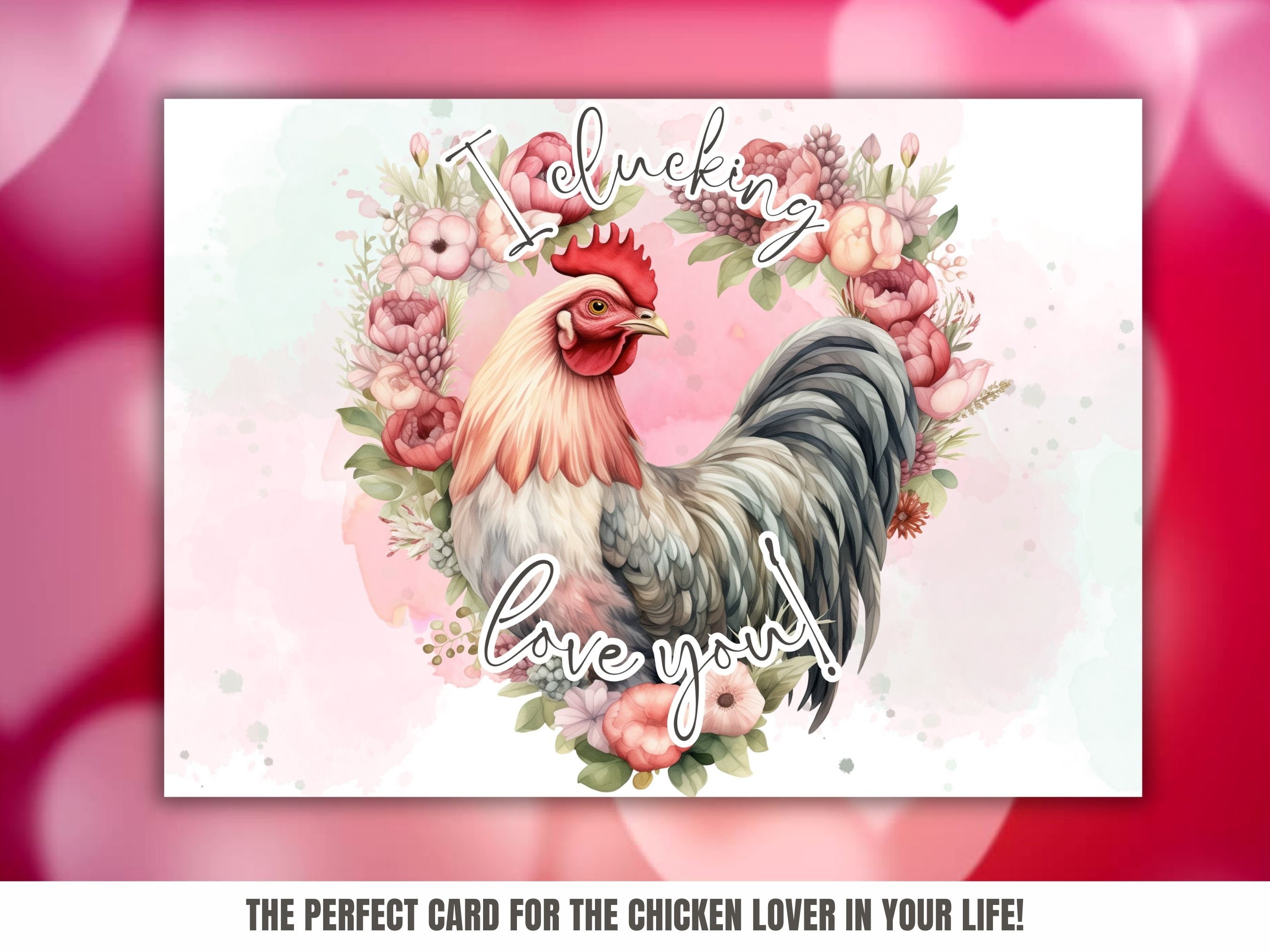 Chicken Valentine's Day Card Printable, Funny Valentine, Floral Chicken ...
