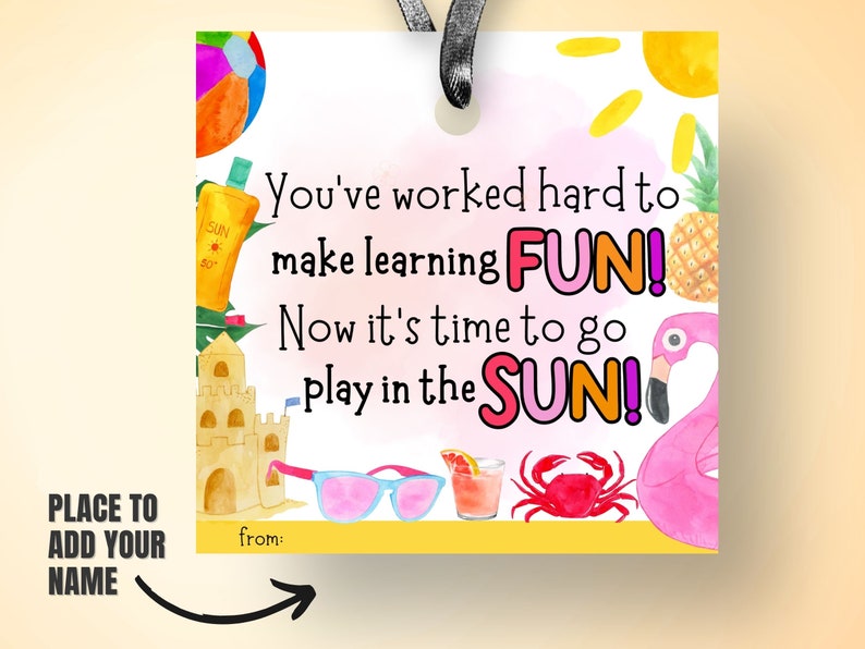 Teacher Appreciation End of Year Teacher Gift Tag Beach Towel Gift Tag ...