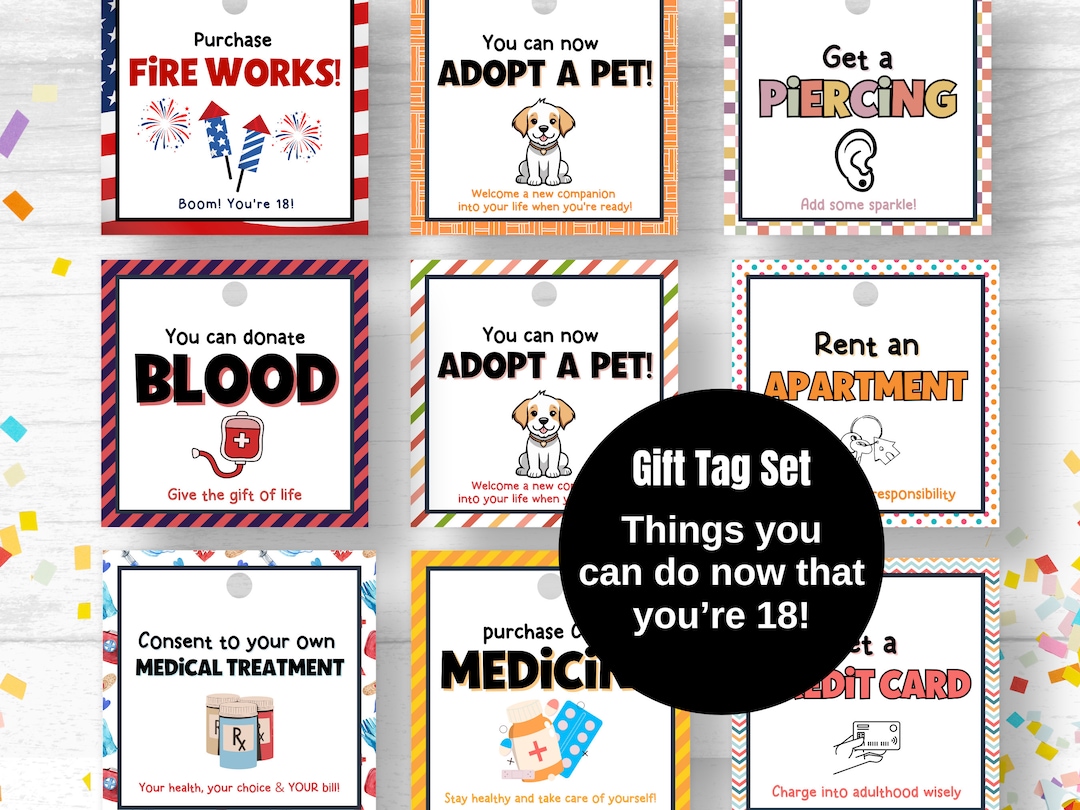 18th Birthday Gift Tag Set 18 Things You Can Do When You Are 18 Gift ...