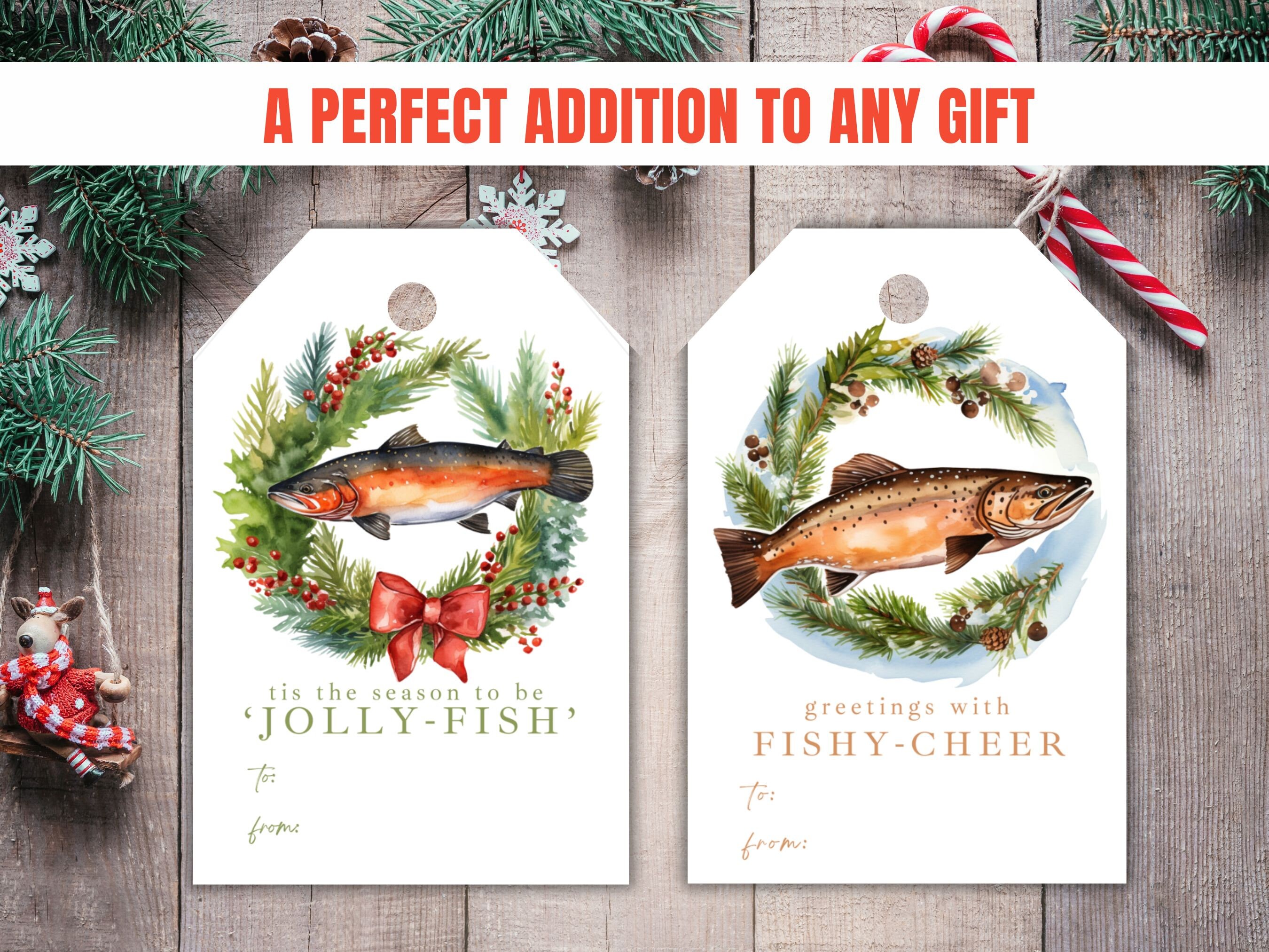 Christmas Gift Tags for Fisherman, Fish Christmas Gift Tags, Fishmas ...