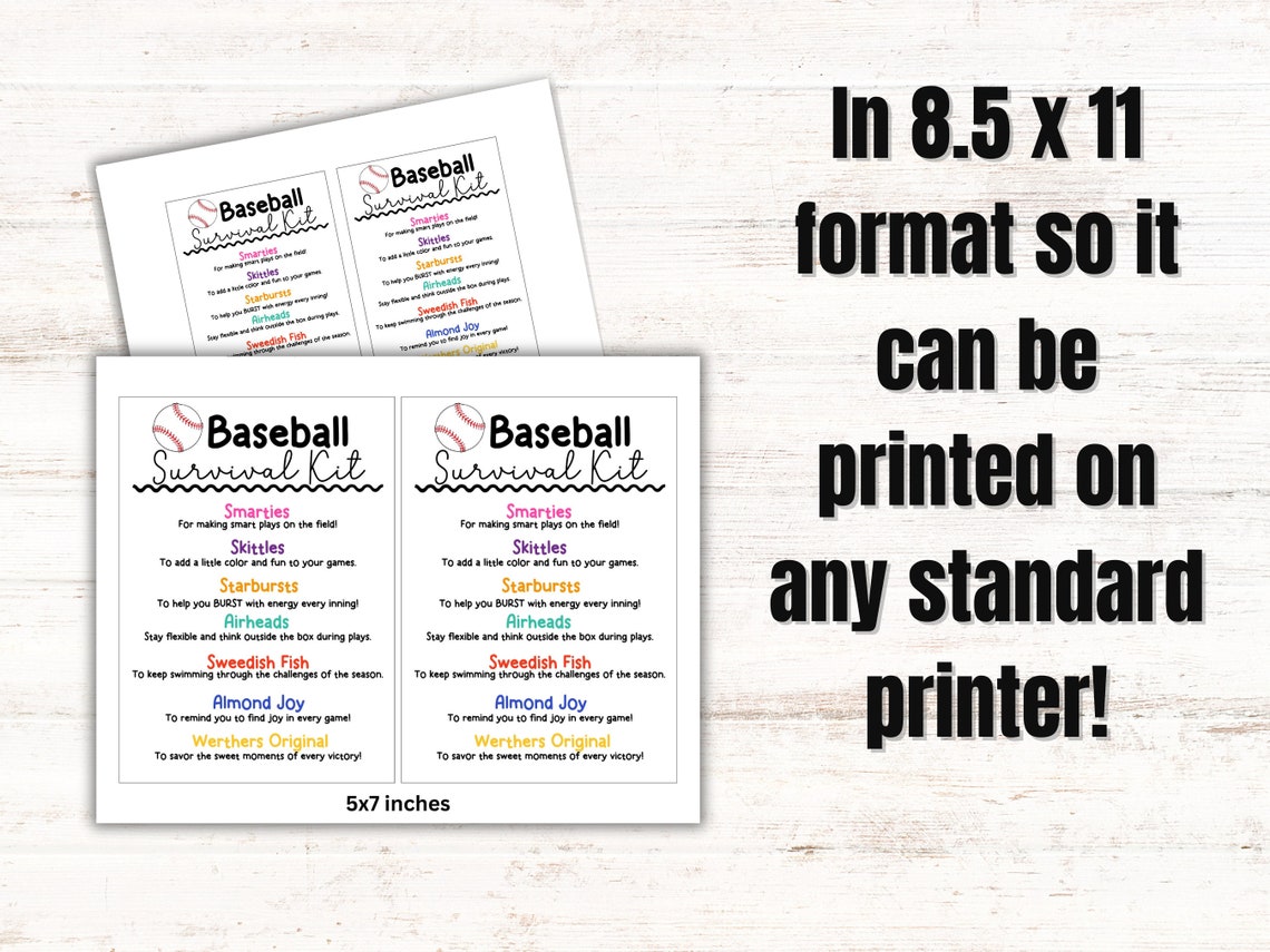 Baseball Survival Kit Gift Tags Printable Baseball Team Survival Kit ...
