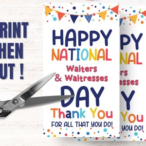 National Waiters and Waitresses Day Gift Tag Printable Thank You Tag ...