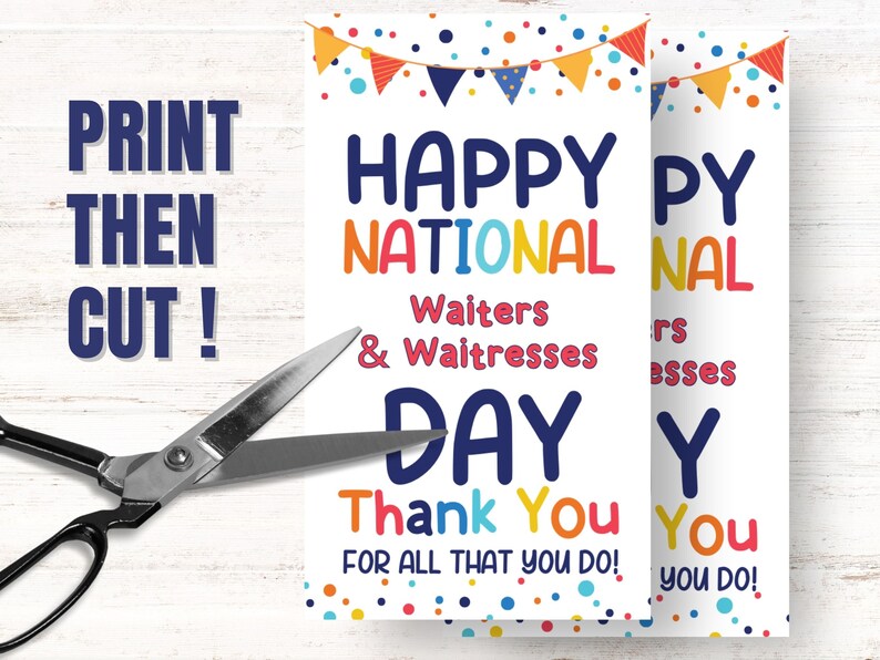 National Waiters and Waitresses Day Gift Tag Printable Thank You Tag ...