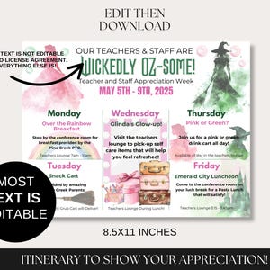 Wicked Teacher Appreciation Week Theme Ideas Editable Teacher Itinerary ...