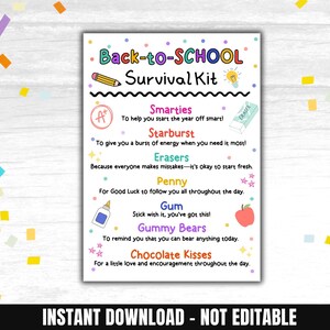 Back-to-school Survival Kit Gift Tag 1st Day of School Gift Tag Back-to ...